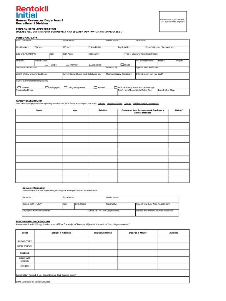 Employment Application Form | Download Free PDF | Identity Document