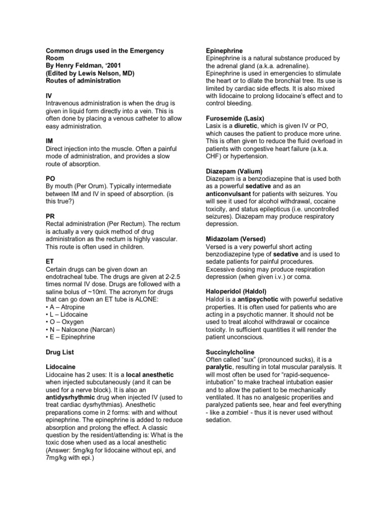 Common Emergency Room Medications | PDF | Opioid | Morphine