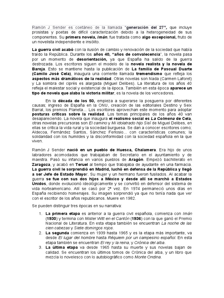 Ramón J. Sender: Trayectoria y Obras | PDF | Clásicos