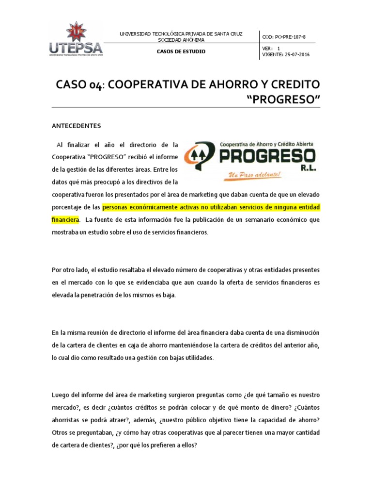 Caso 04 El Progreso | PDF | Cooperativa | Marketing