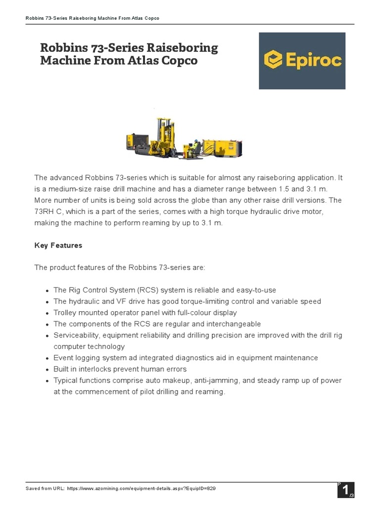 Robbins 73 Series Raiseboring Machine From Atlas Copco | PDF ...