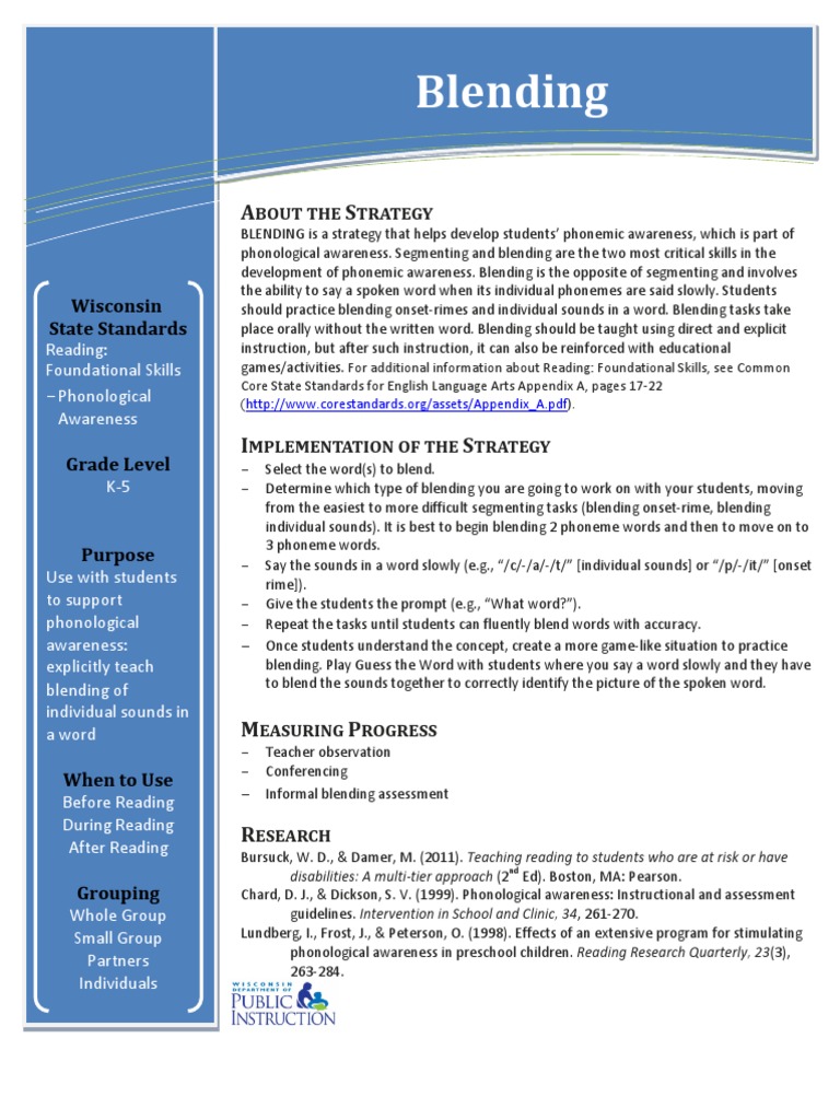 Developing Phonemic Awareness through Blending: A Guide to Implementing ...