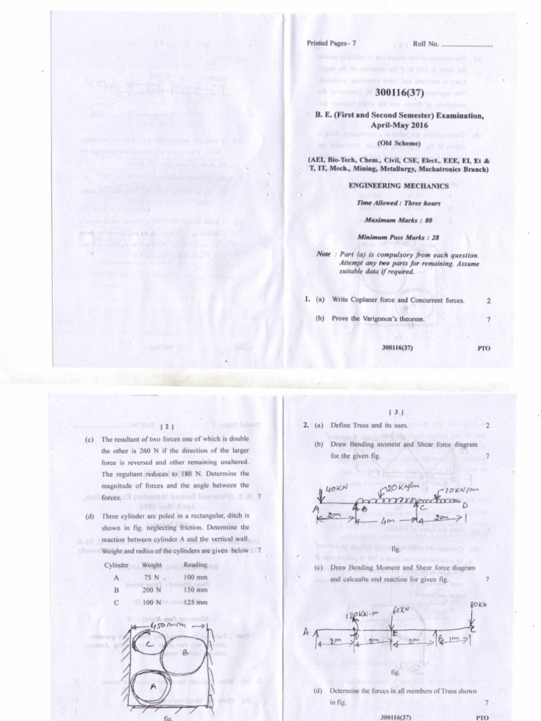 Engg. Mechanics - May 16 | PDF Engg. Mechanics - May 16 | PDF