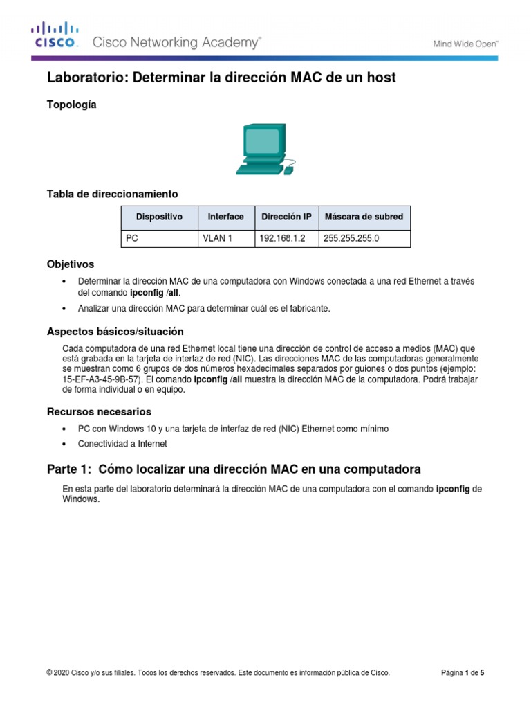 3.2.2.4 Lab - Determine The MAC Address of A Host - Alfonso Chen | PDF | Controlador de interfaz ...