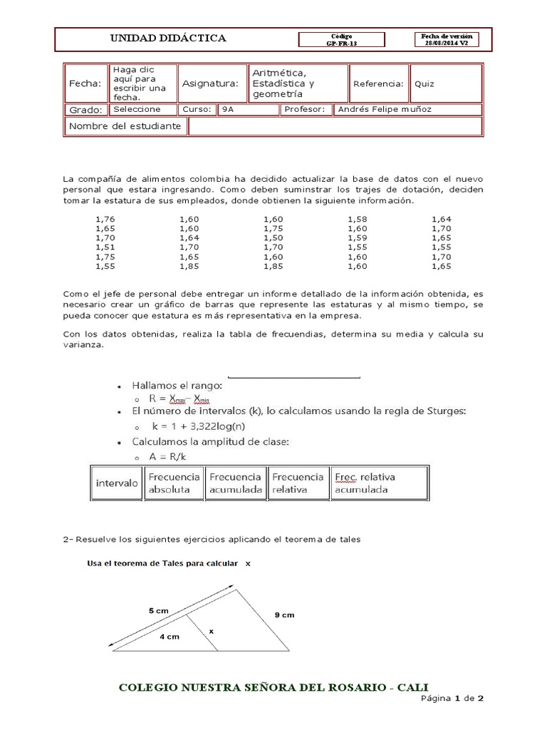 GP-FR-13 ACTIVIDADES PEDAGOGICAS Quiz 9 Matematicas, Estadistica y Geometria | PDF | Science ...