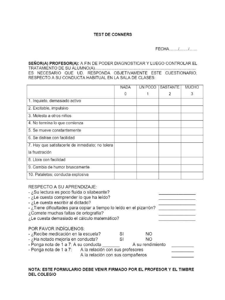 Test de Conners | PDF