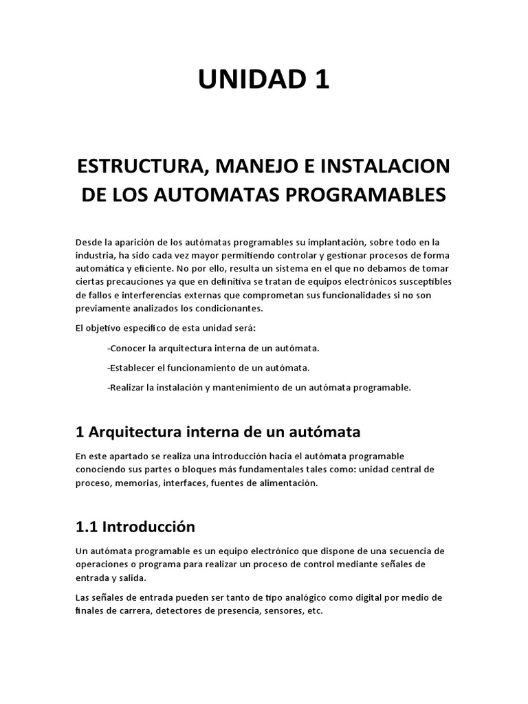 UNIDAD 1-Estructura, Manejo e Instalación de Los Autómatas Programables | PDF