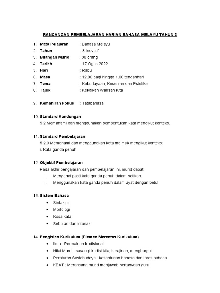 RPH BM M2 Rabu | PDF