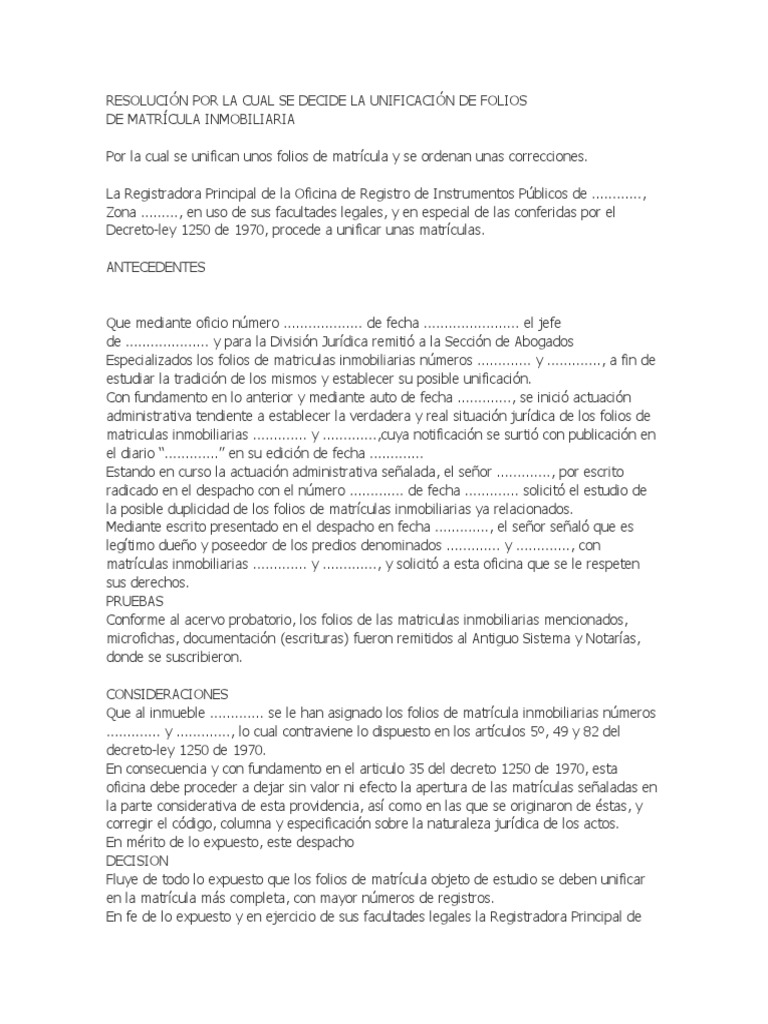 Resolución Por La Cual Se Decide La Unificación de Folios | PDF