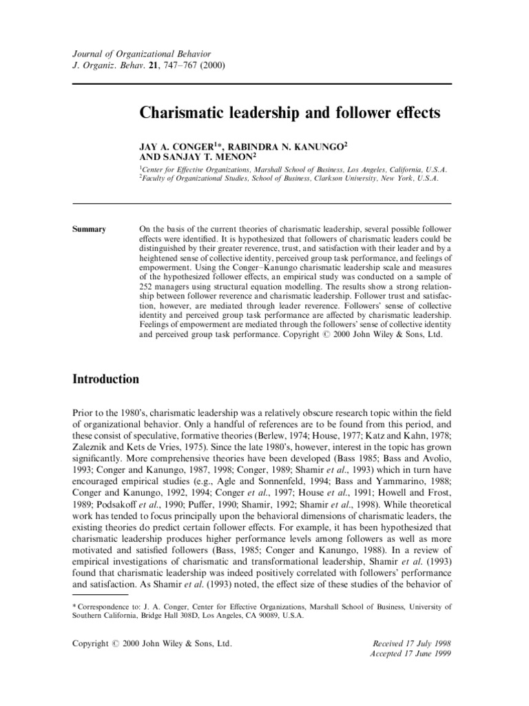 Conger Et Al 2000 | PDF | Leadership | Charisma