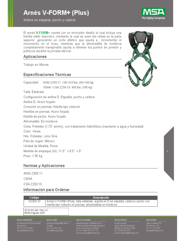 23-021 Arnés-V-FORM-PLUS Ficha-Técnica 10206137 2020 Rev01 ES | PDF