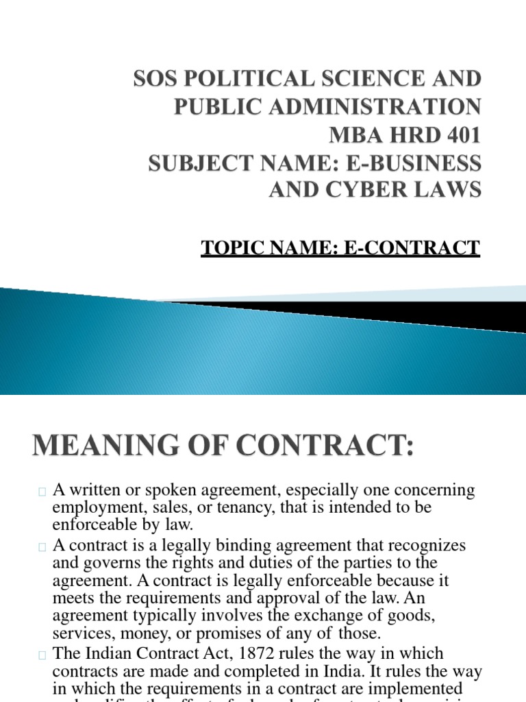 Mba HRD Iv Sem 401 E-Contract | Download Free PDF | Business | Private Law