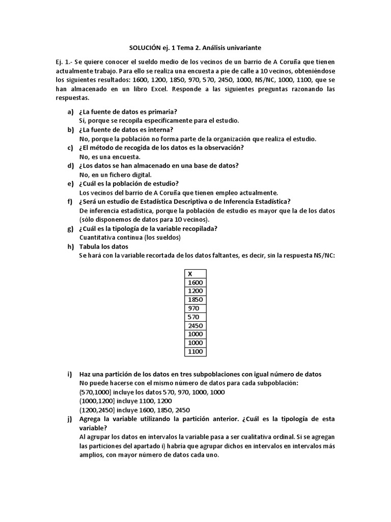 Ejercicio 1 Tema 2 UNIVARIANTE Resuelto | PDF | Estadísticas | Método científico