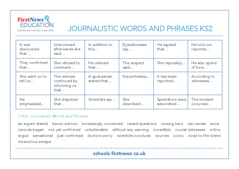 Journalistic Words and Phrases-Ks2 | PDF