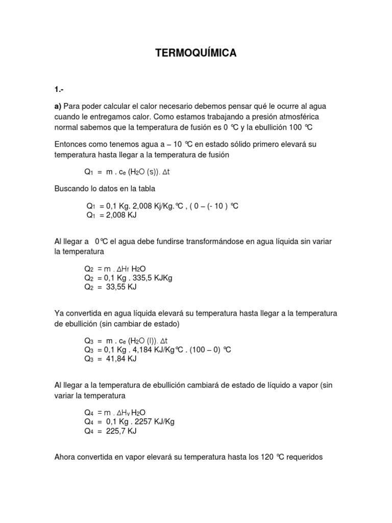 Ejercicios Resueltos Termoquímica | PDF | Propiedades del agua | Vapor ...