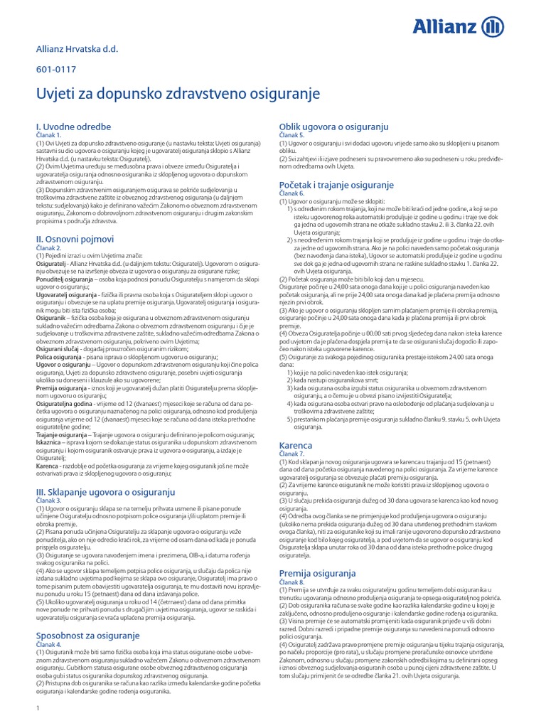 Uvjeti Osiguranja 601-0117 | PDF