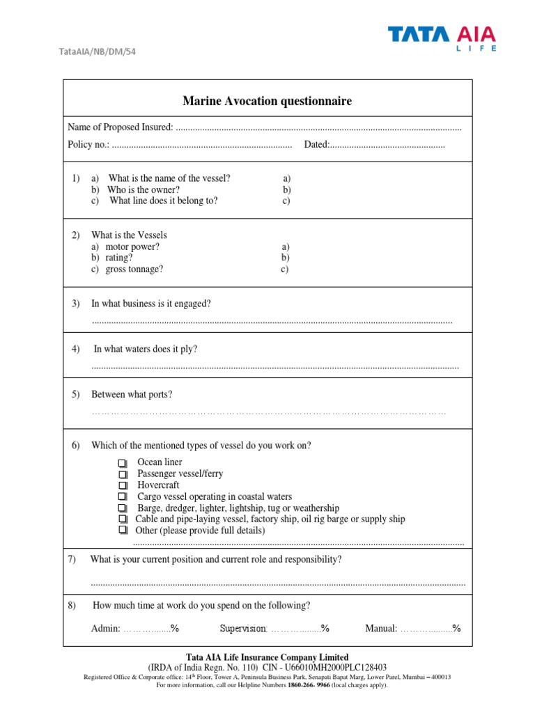 Marine Questionnaire | PDF