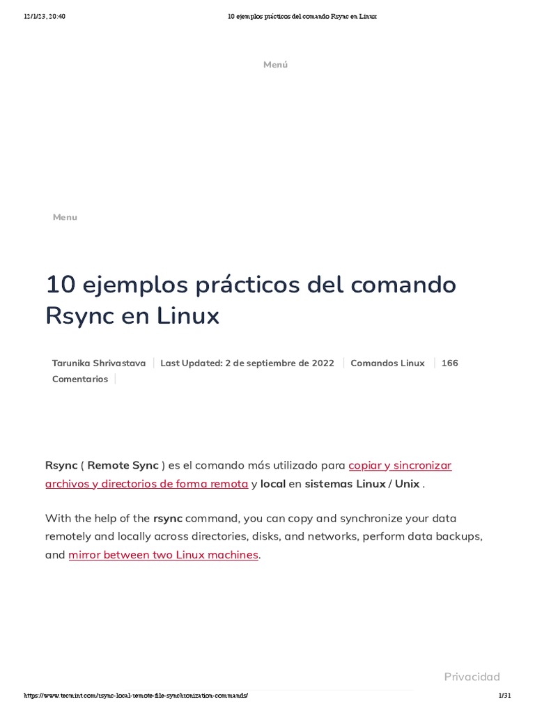 10 Ejemplos Prácticos Del Comando Rsync en Linux | PDF | Cubierta ...