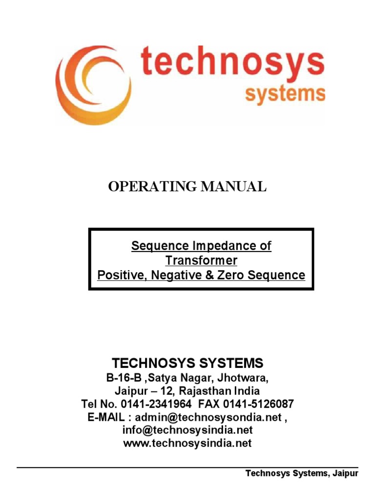 Operating Manual: Technosys Systems | Download Free PDF | Transformer | Electrical Impedance