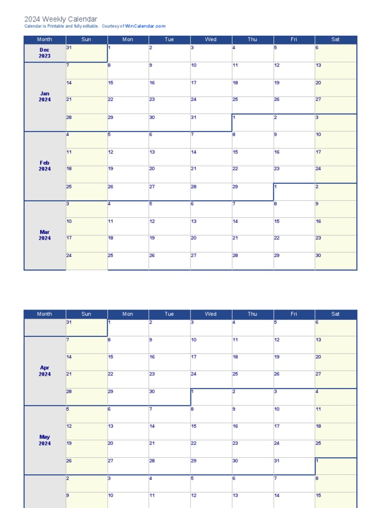 2024 Weekly Calendar | PDF