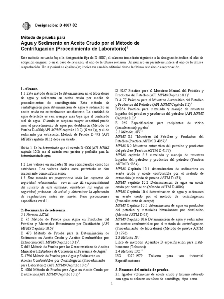 Método ASTM D 4007: Agua en Aceite Crudo | PDF | Petróleo | Agua