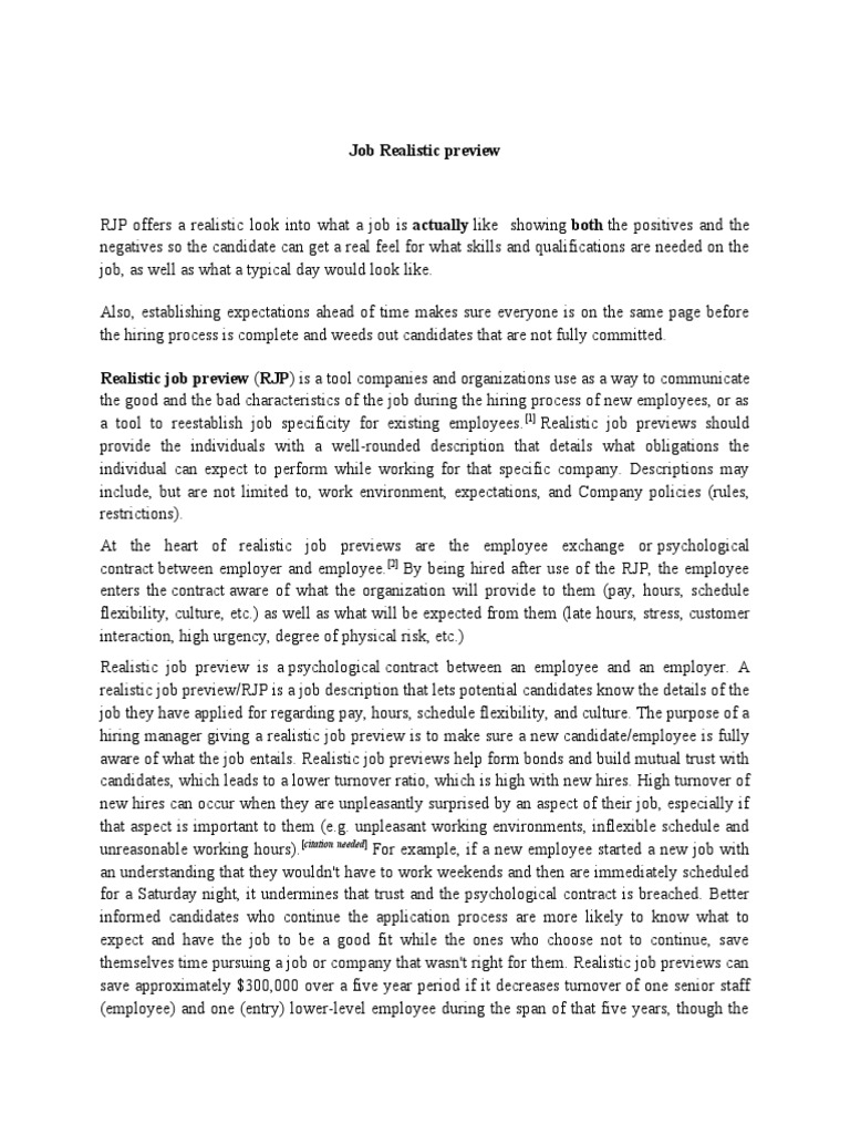 Job Realistic Preview | PDF | Business | Organizational Behavior