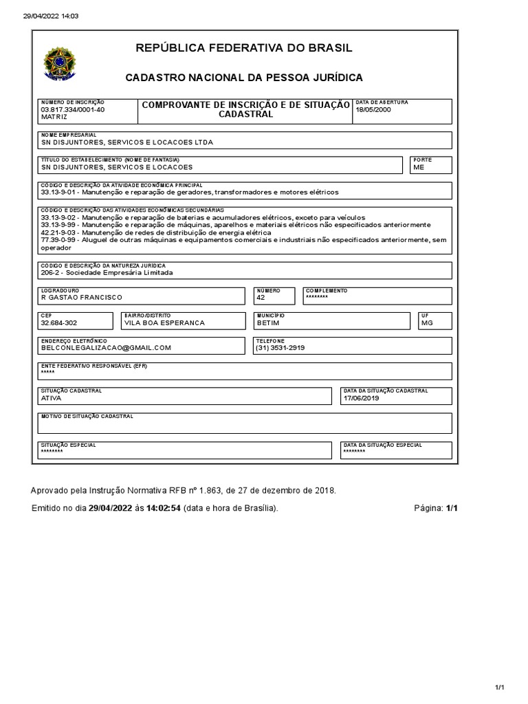 Cartão CNPJ Atualizado | PDF