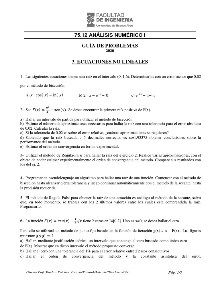 Guia 3 - Ecuaciones No Lineales PDF | PDF | Logaritmo | Matemáticas