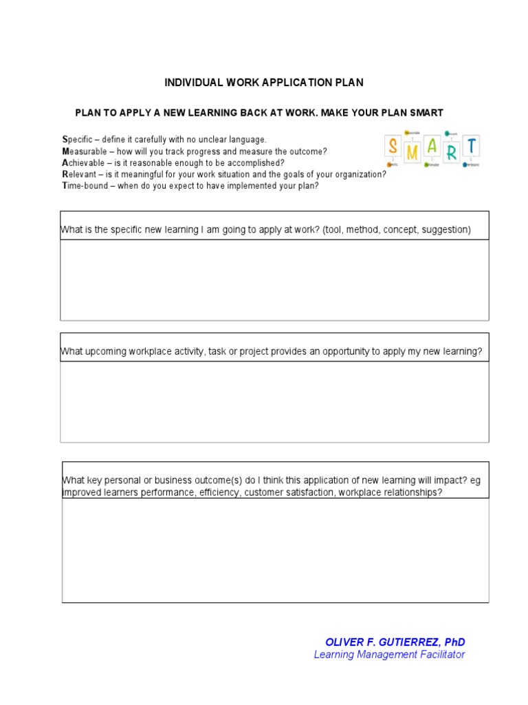 Individual Workplace Application Plan | PDF | Learning | Goal
