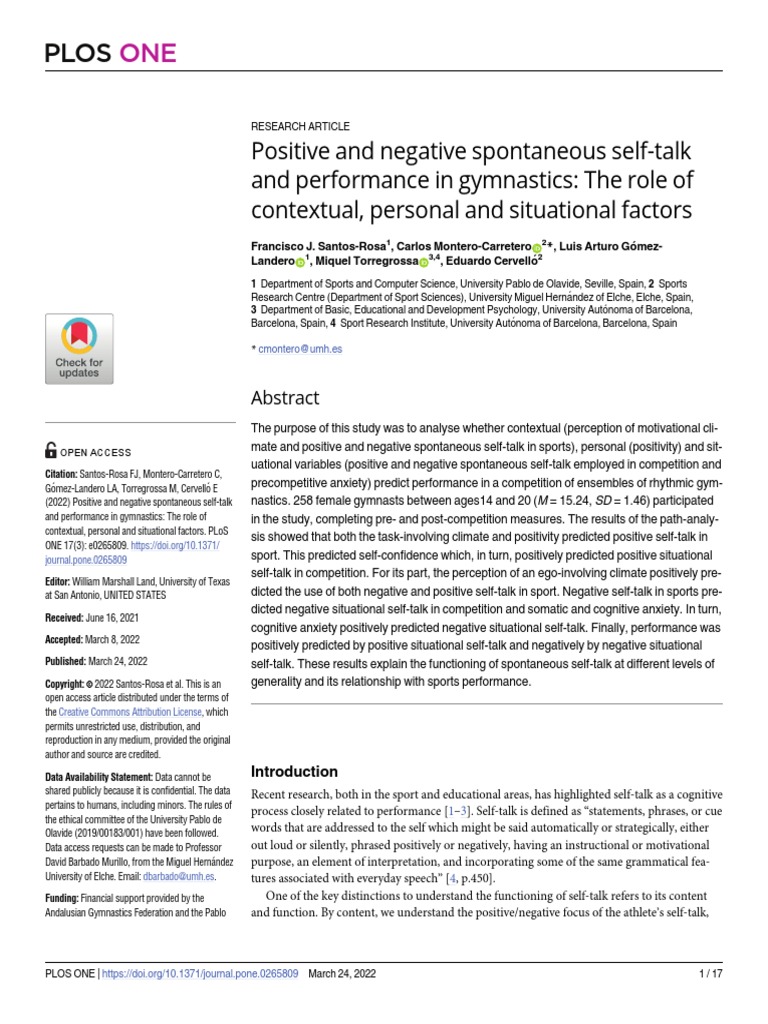 Plosone - Autodialogo Gimnasia PDF | PDF | Factor Analysis | Hypothesis