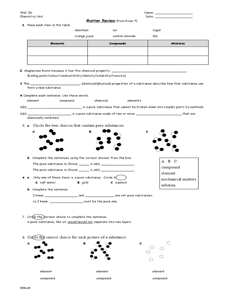 5.1 Properties and Changes - Matter Review | PDF | Chemical Substances ...
