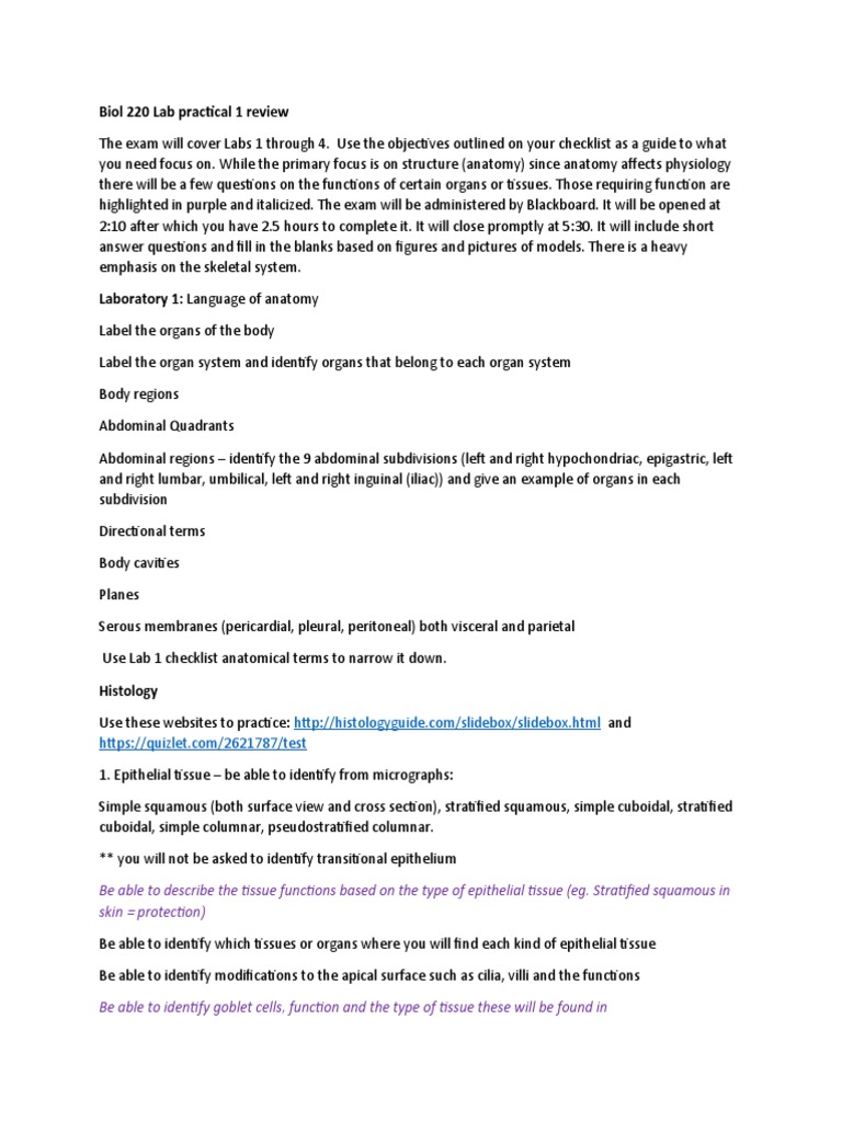 Biol 220 Lab Practical 1 Study Guide | PDF Biol 220 Lab Practical 1 Study Guide | PDF