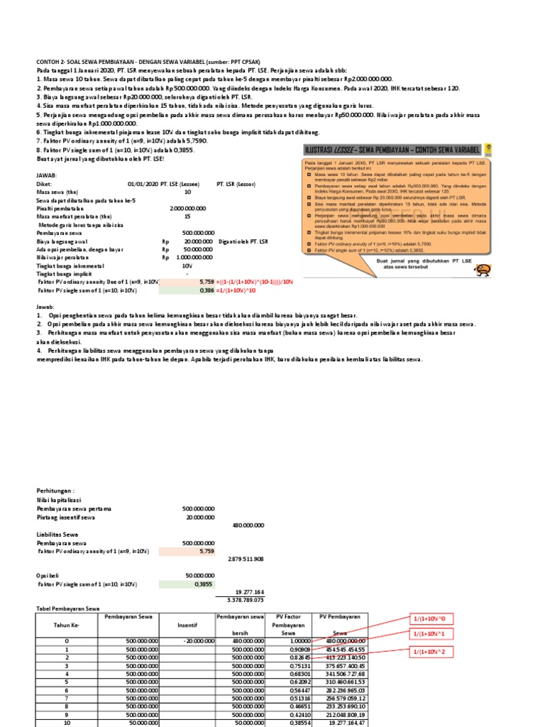 CONTOH SOAL LEASING - PT. LSR - SOAL + PEMBAHASAN Lengkap | PDF | Pengelolaan Keuangan & Uang