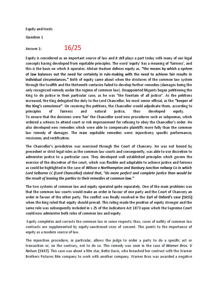 Bokhari Equity (Exam) | PDF | Equity (Law) | Legal Remedy