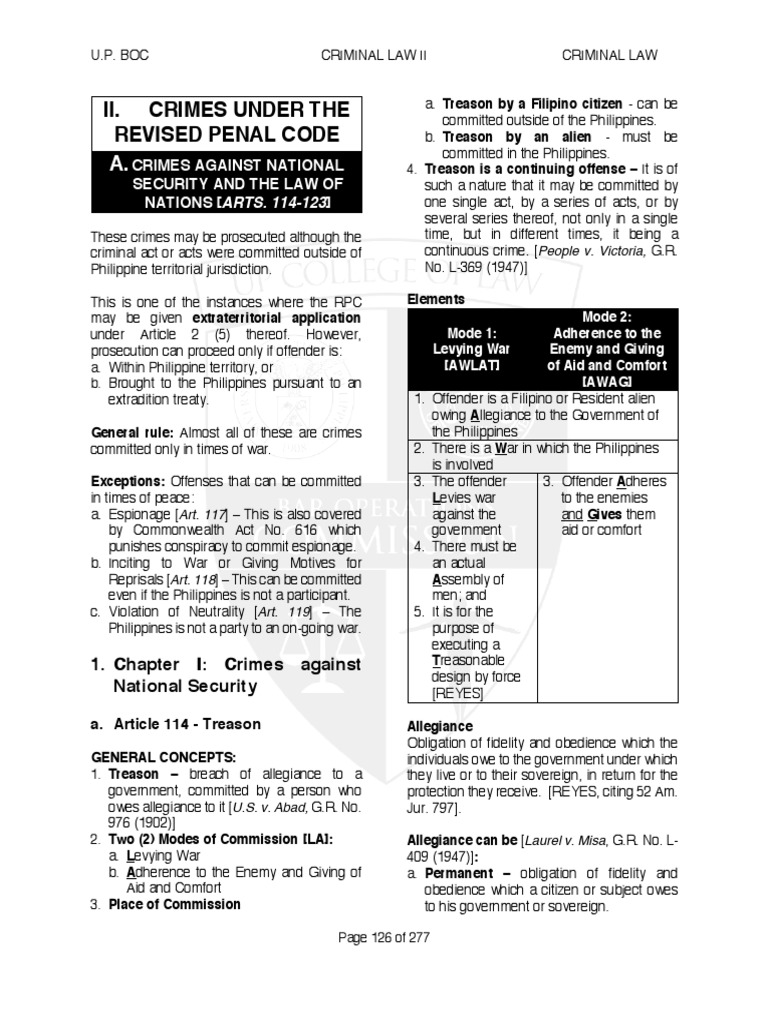 Crim Law 2 - Up Notes PDF | PDF | Treason | Search Warrant Crim Law 2 - Up Notes PDF | PDF | Treason | Search Warrant