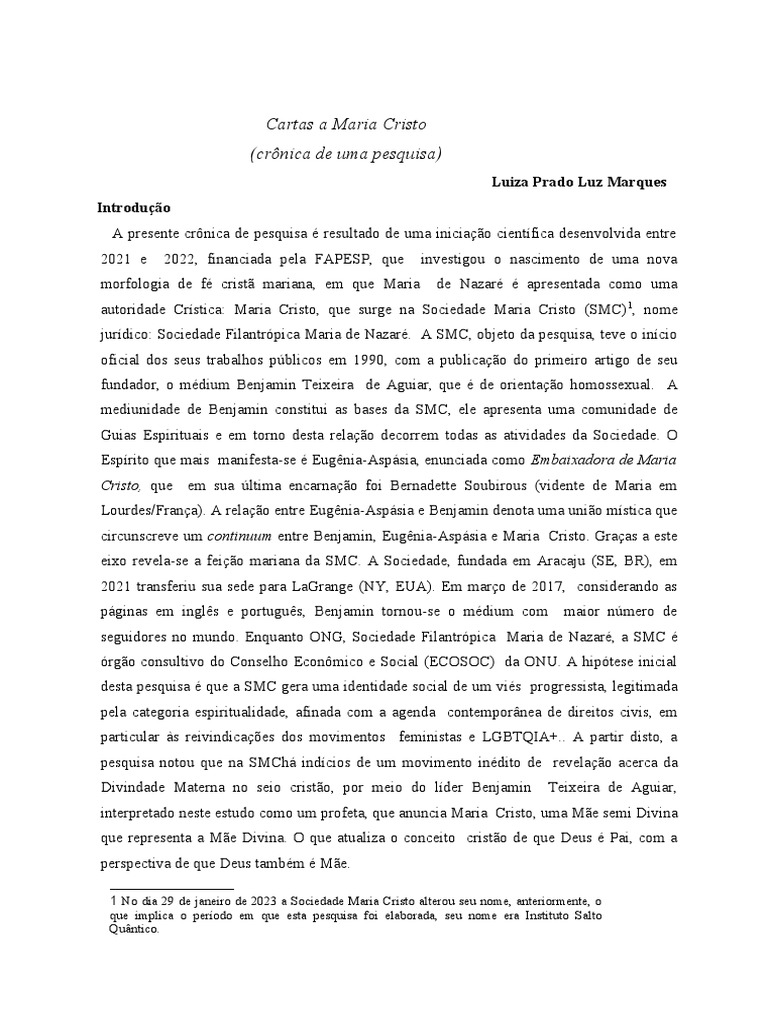 LAR Crônica Cartas Maria Cristo | PDF | Jesus | Maria, mãe de Jesus