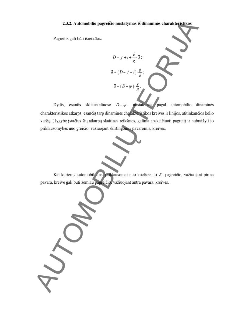 2.3.2. Automobilio Pagreicio Nustatymas Is Dinamines Charakteristikos | PDF