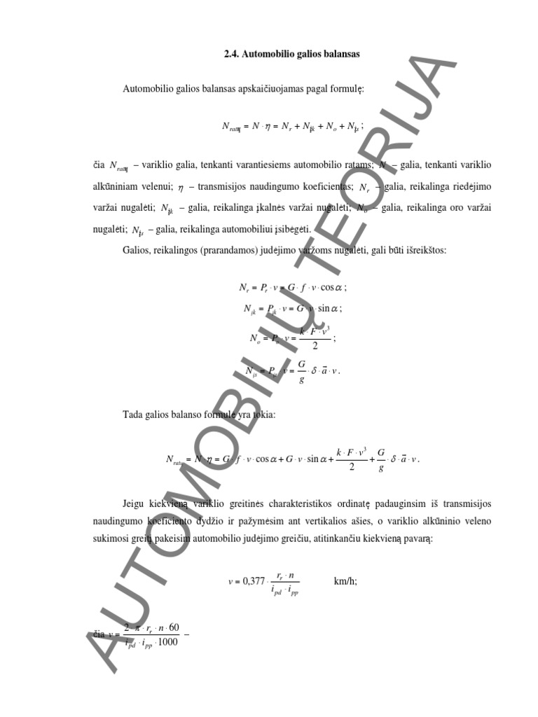 2.4. Automobilio Galios Balansas | PDF