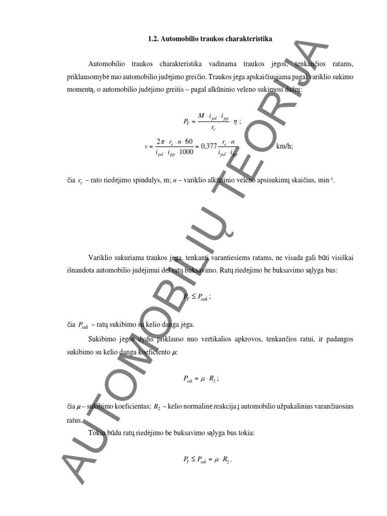1.2. Automobilio Traukos Charakteristika | PDF