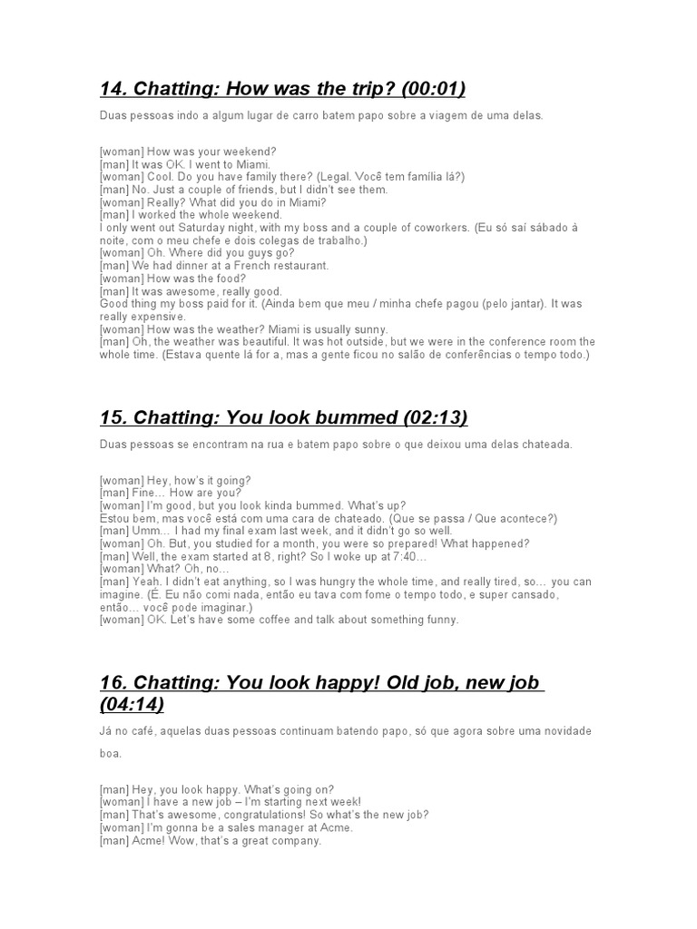 Diálogos 14 A 19 Chatting, Asking About Hotels, Directions, Etc | PDF