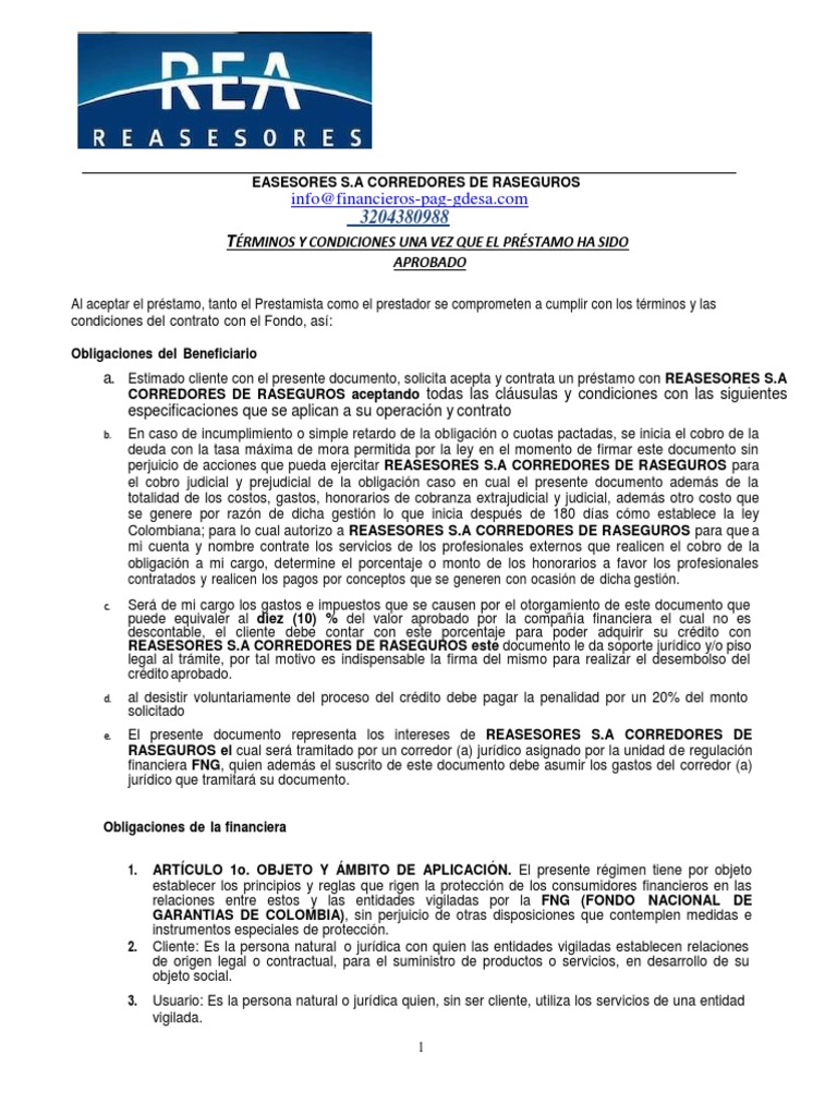 Contrato de Préstamo con Reaseguros S.A. | PDF | Los consumidores | Crédito