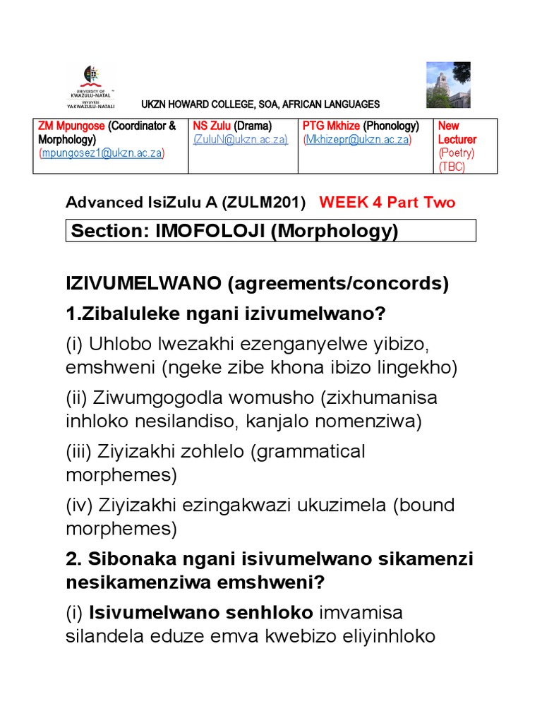 Izivumelwano ZesiZulu: Uhlaka Nezibonelo | PDF | Grammatical Number ...
