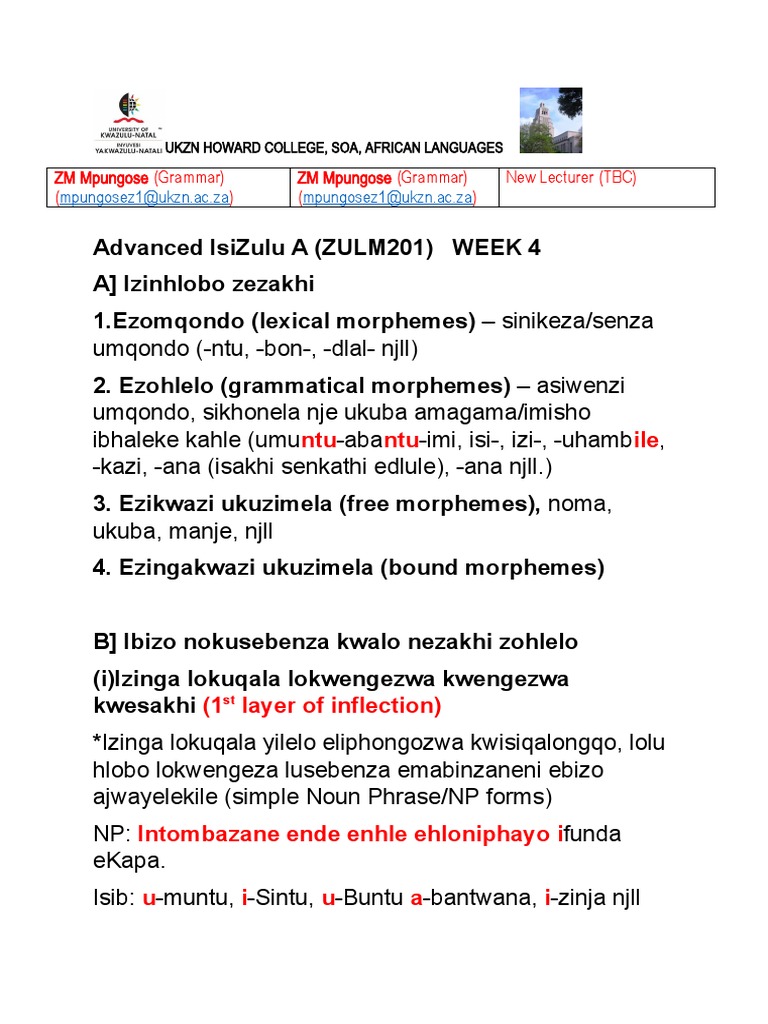 Izinhlobo Zamabizo Nezibonelo Zawo | PDF | Syntactic Relationships ...