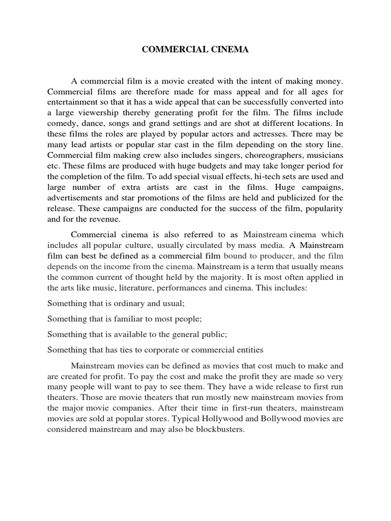 An Exploration of Commercial Cinema: Its History, Characteristics and ...