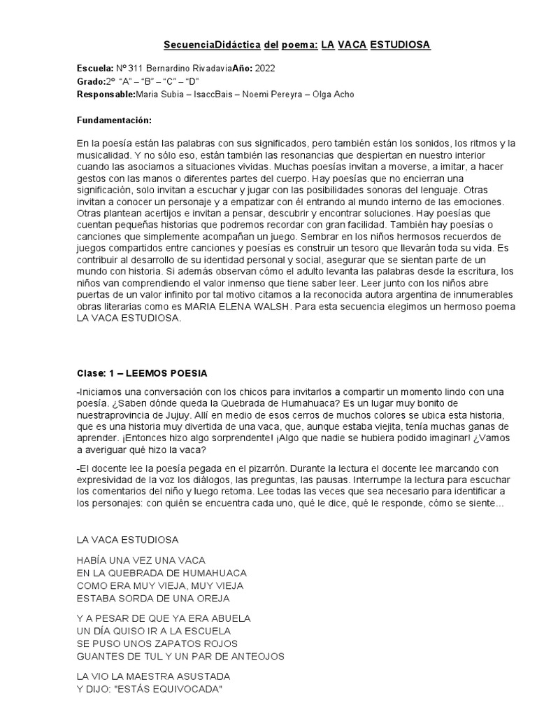 Secuencia La Vaca Estudiosa | PDF | Poesía | Escritura