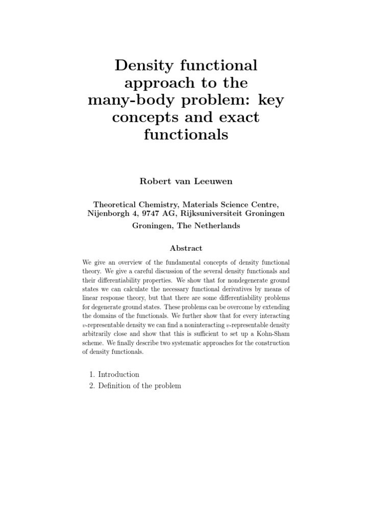 Density Functional Approach To The Many-Body Problem: Key Concepts and Exact Functionals | PDF ...