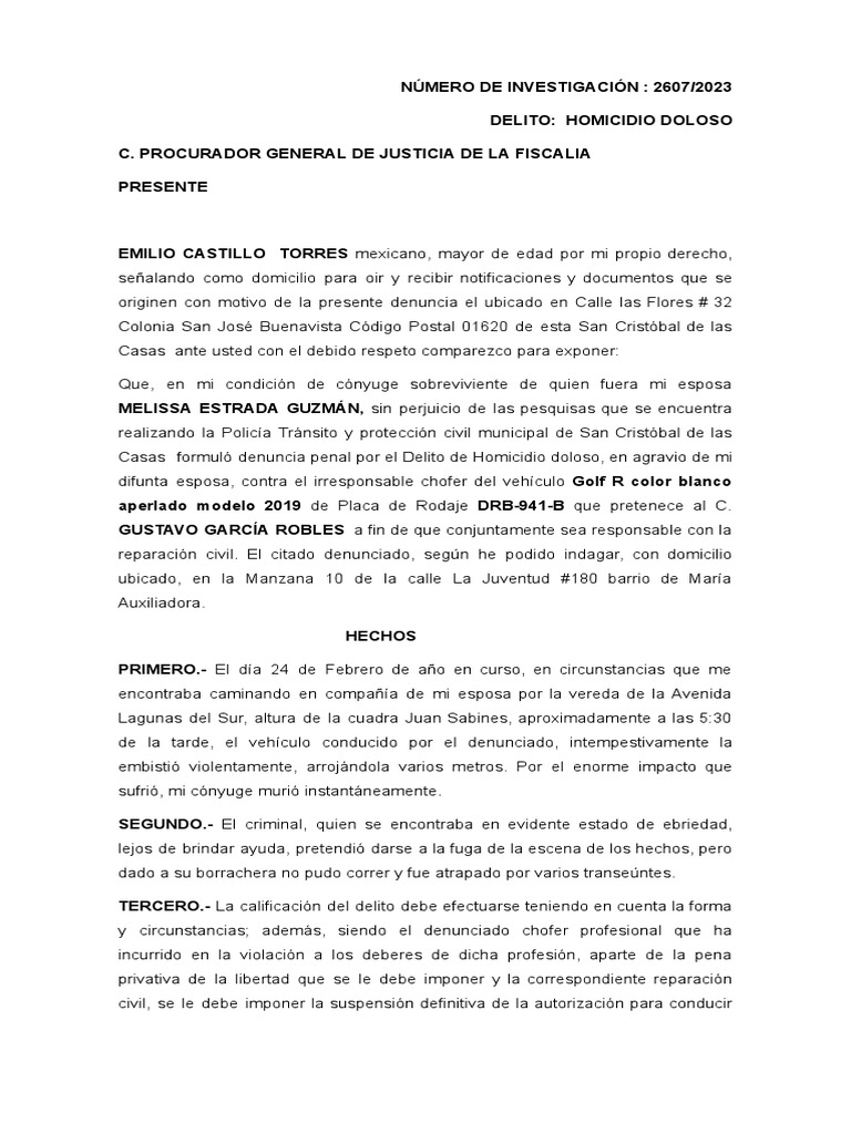 Demanda Por Accidente Automovilistico (Atropello) | PDF | Derecho penal ... Demanda Por Accidente Automovilistico (Atropello) | PDF | Derecho penal ...