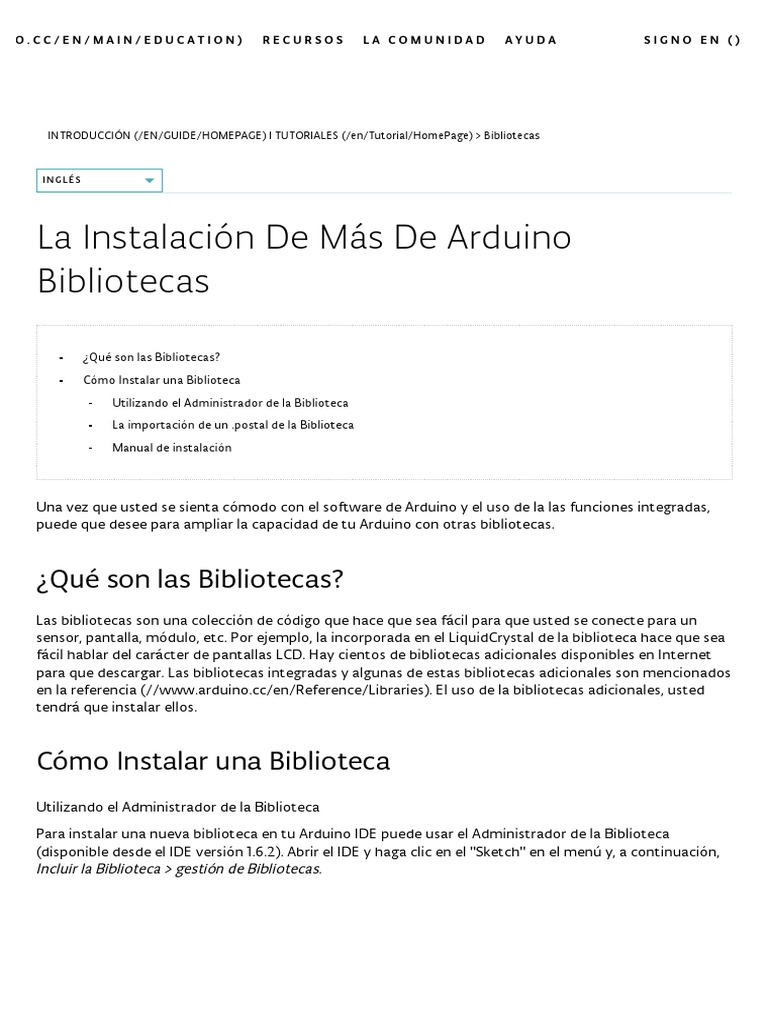 Arduino - Bibliotecas | PDF | Biblioteca (informática) | Archivo de computadora