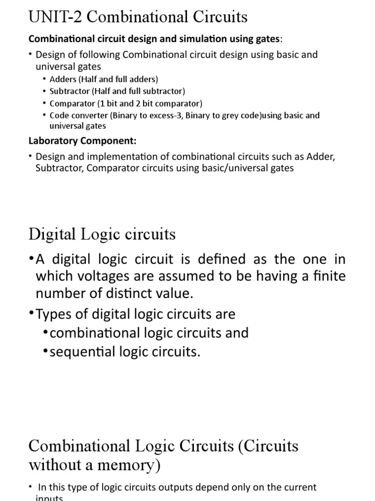 DLD Unit 2 Combinational Circuits (2022) | PDF | Logic Gate | Arithmetic