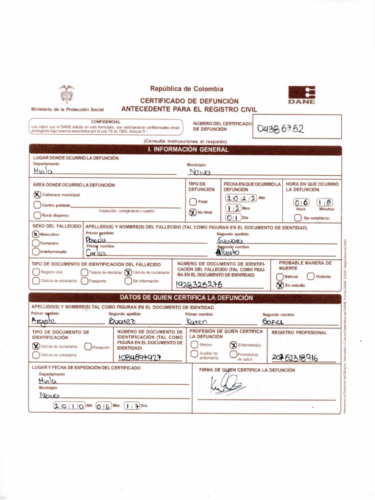 Certificado de Defuncion | PDF